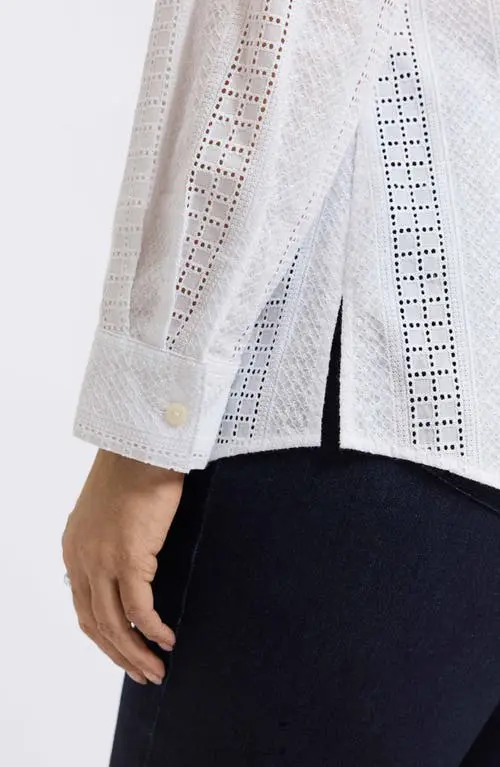 Foxcroft Zoey Mixed Stitch Cotton Button-up Shirt - White