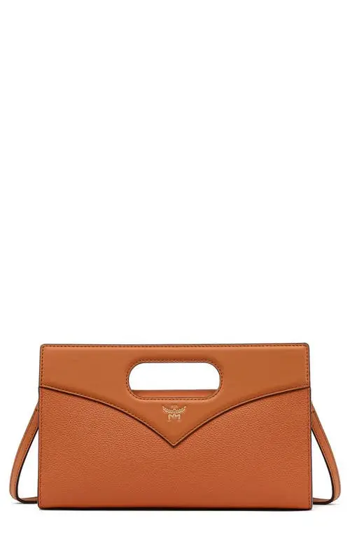 Mcm Embossed Leather Tote - Cognac