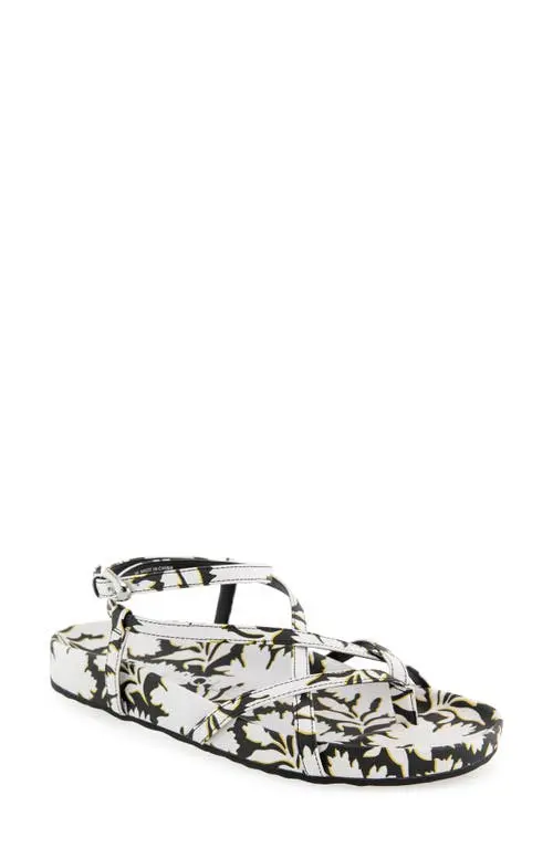 Aerosoles Leera Ankle Strap Flat Sandal - White/ Black Printed Floral