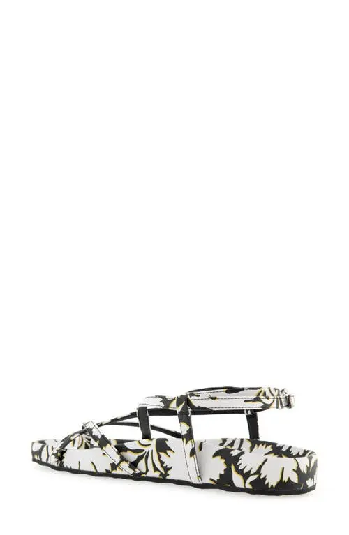Aerosoles Leera Ankle Strap Flat Sandal - White/ Black Printed Floral