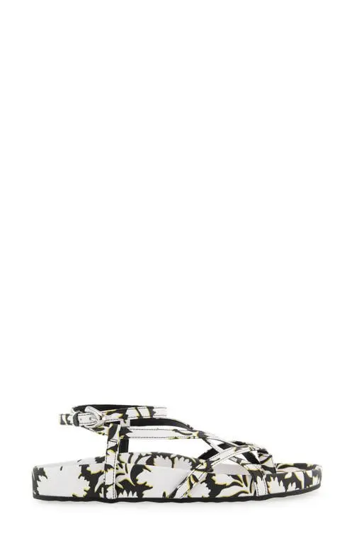 Aerosoles Leera Ankle Strap Flat Sandal - White/ Black Printed Floral