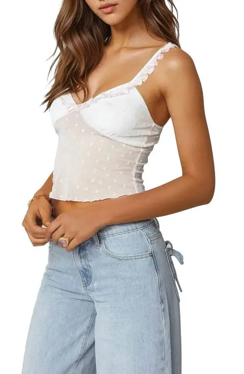 EDIKTED Posey Heart Embroidery Mesh Tank