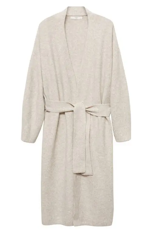 Mango Longline Tie Belt Cardigan - Light Beige