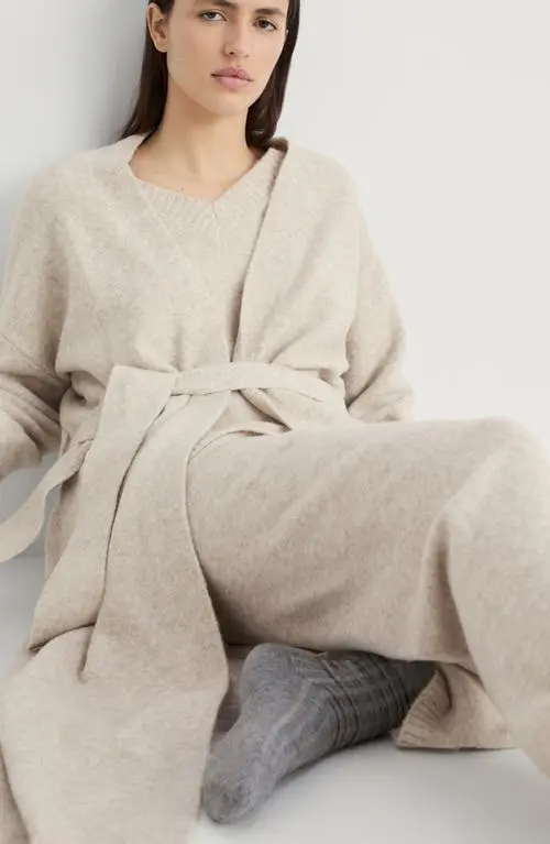 Mango Longline Tie Belt Cardigan - Light Beige