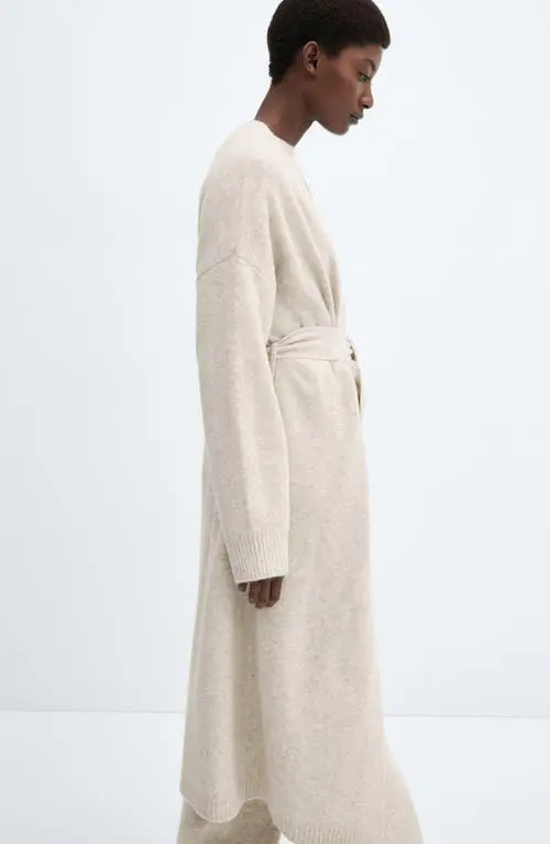 Mango Longline Tie Belt Cardigan - Light Beige