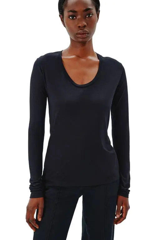 Another Tomorrow Long Ballet Scoop Neck Tee - Black