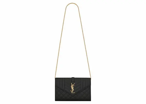 Saint Laurent Monogram Chain Wallet Grain De Poudre - Black