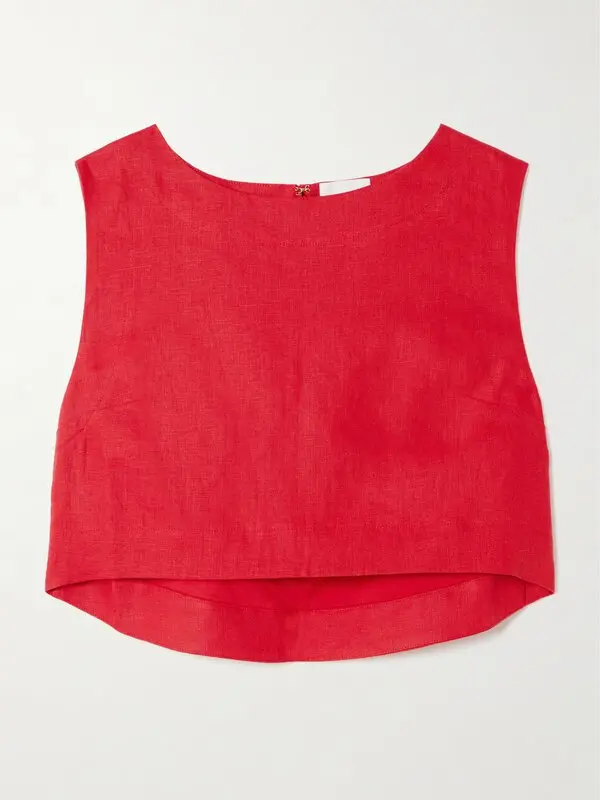 Posse Martina Cropped Linen Top - Red