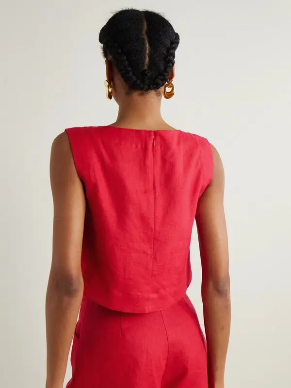 Posse Martina Cropped Linen Top - Red