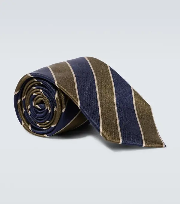 Saint Laurent Striped Silk Twill Neck Tie - Blue