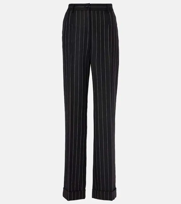 Dolce & Gabbana Striped Wool Straight Leg Trousers