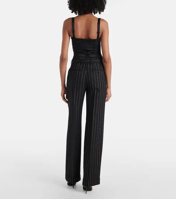 Dolce & Gabbana Striped Wool Straight Leg Trousers