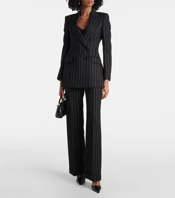 Dolce & Gabbana Striped Wool Straight Leg Trousers