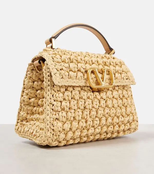 Valentino Garavani V Sling Mini Raffia-effect Tote Bag