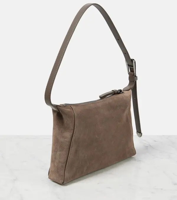 Brunello Cucinelli Duo Small Suede Shoulder Bag - Brown