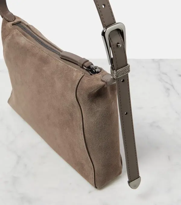 Brunello Cucinelli Duo Small Suede Shoulder Bag - Brown