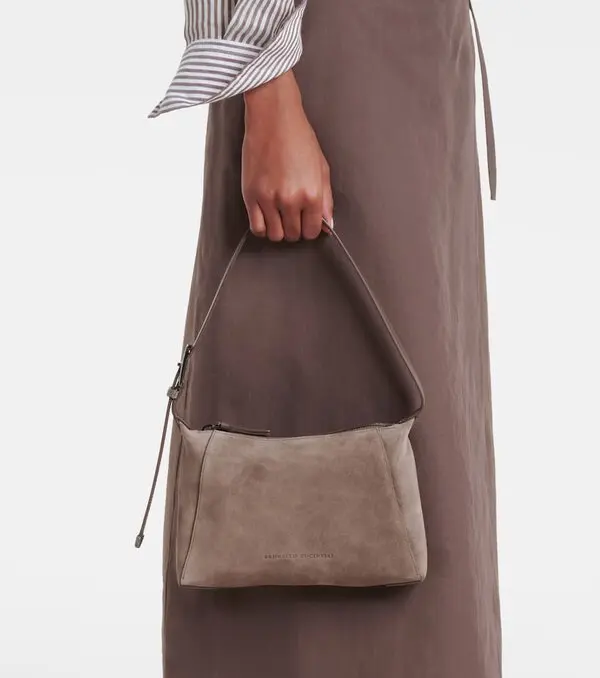 Brunello Cucinelli Duo Small Suede Shoulder Bag - Brown