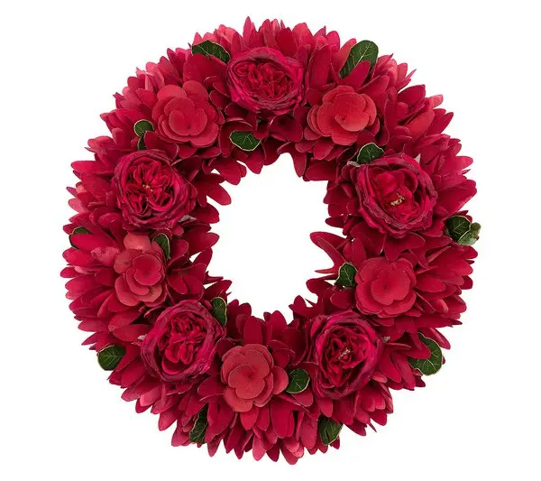 NORTHLIGHT Rose Floral Wooden Spring Wreath - One-color