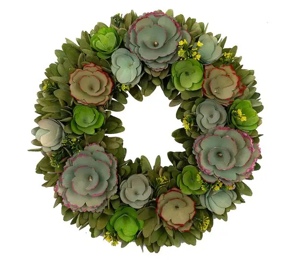 NORTHLIGHT Wooden Mini Flowers Spring Wreath 4 - One-color