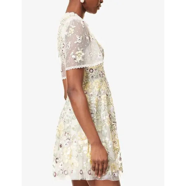 Needle & Thread Elina Rose Mini Dress - Cream | Editorialist