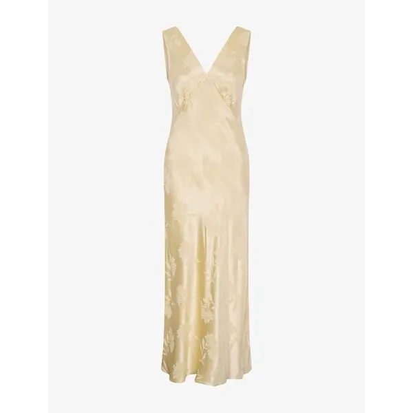 OMNES Floral Jacquard Woven Maxi Dress - Yellow