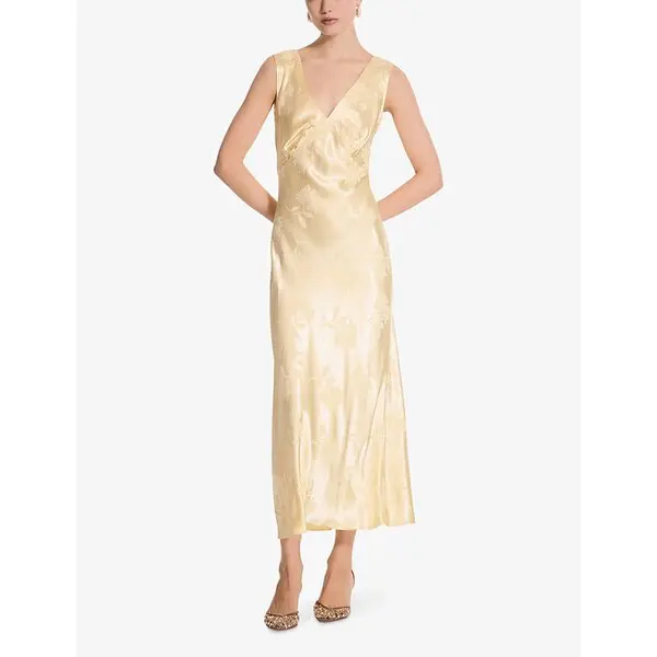 OMNES Floral Jacquard Woven Maxi Dress - Yellow