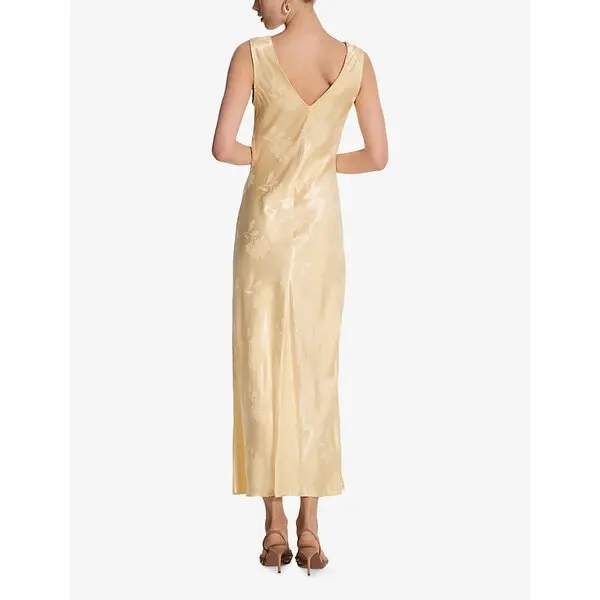 OMNES Floral Jacquard Woven Maxi Dress - Yellow