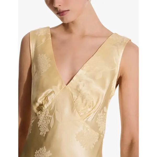 OMNES Floral Jacquard Woven Maxi Dress - Yellow