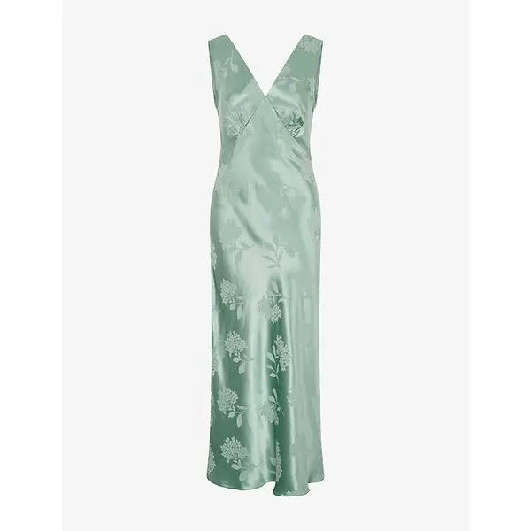 OMNES Floral Jacquard Woven Maxi Dress - Green