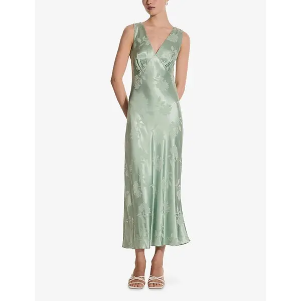 OMNES Floral Jacquard Woven Maxi Dress - Green