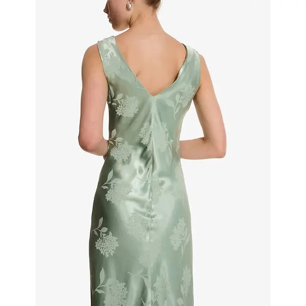 OMNES Floral Jacquard Woven Maxi Dress - Green
