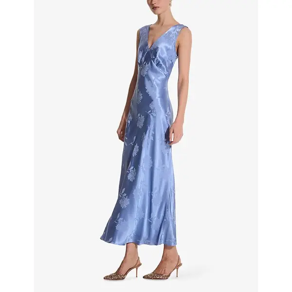 OMNES Iris Floral Jacquard Woven Maxi Dress - Blue