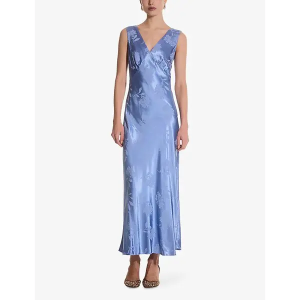 OMNES Iris Floral Jacquard Woven Maxi Dress - Blue