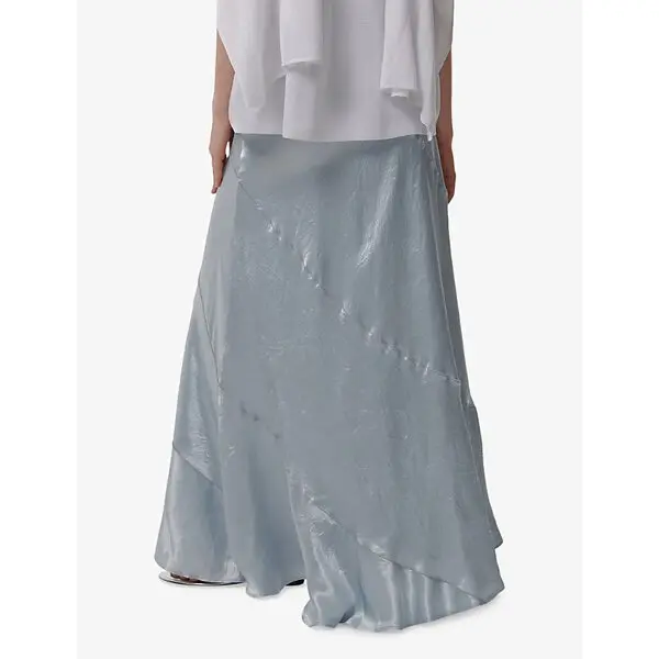 LEEM Asymmetric Panelled Satin Maxi Skirt