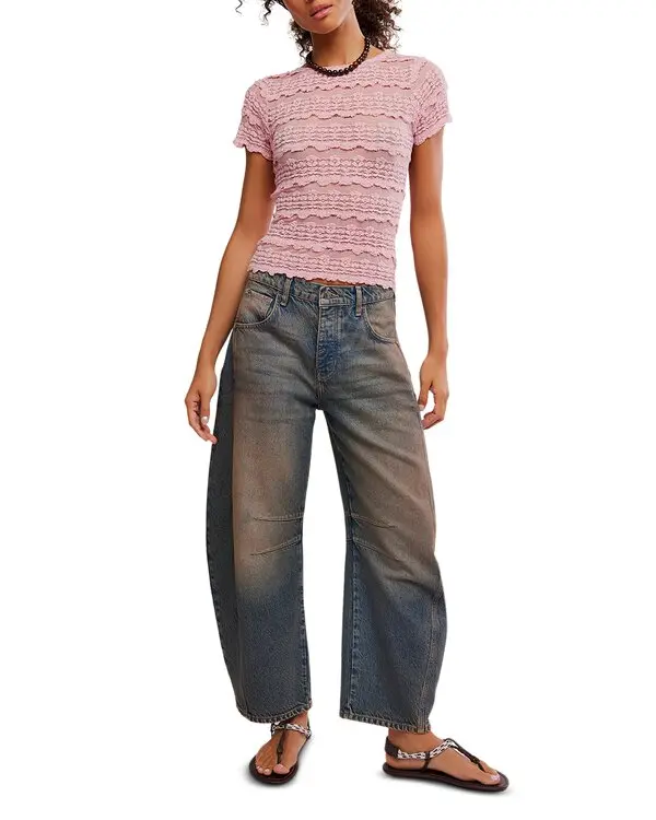Free People Angelina Lace Tee - Blushing