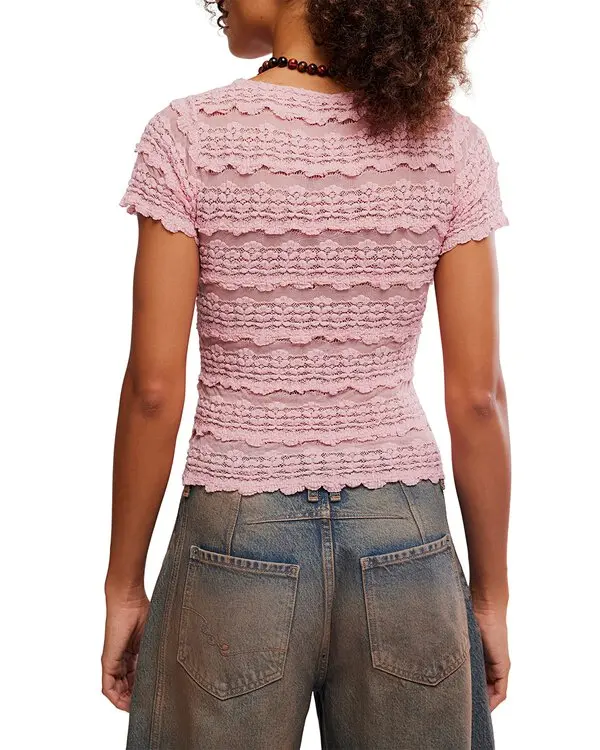 Free People Angelina Lace Tee - Blushing