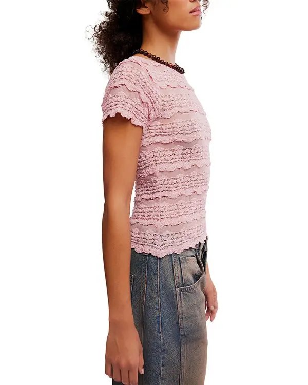Free People Angelina Lace Tee - Blushing
