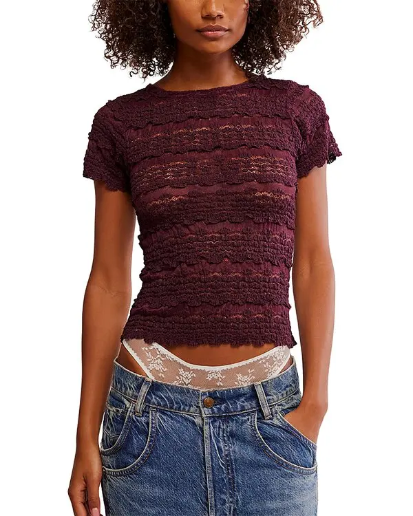 Free People Angelina Lace Tee - Wine