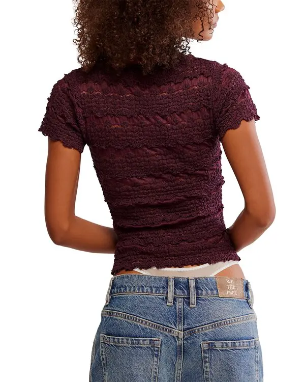 Free People Angelina Lace Tee - Wine