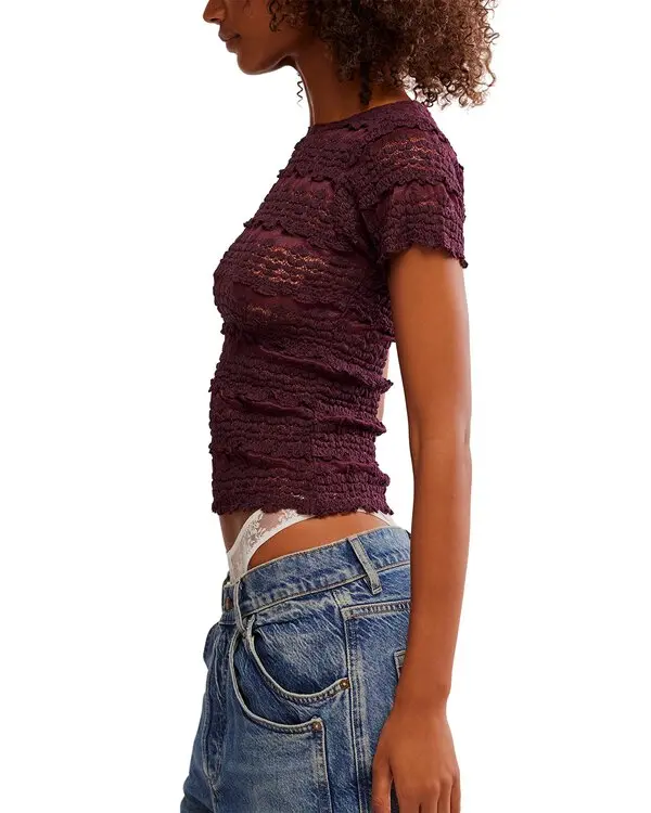 Free People Angelina Lace Tee - Wine
