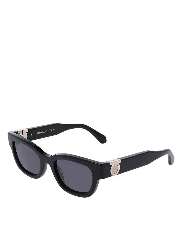 FERRAGAMO Gancini Hinge Rectangular Sunglasses, 52mm - Black