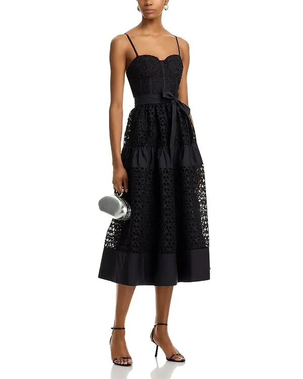 Aqua Eyelet Midi Dress - Black