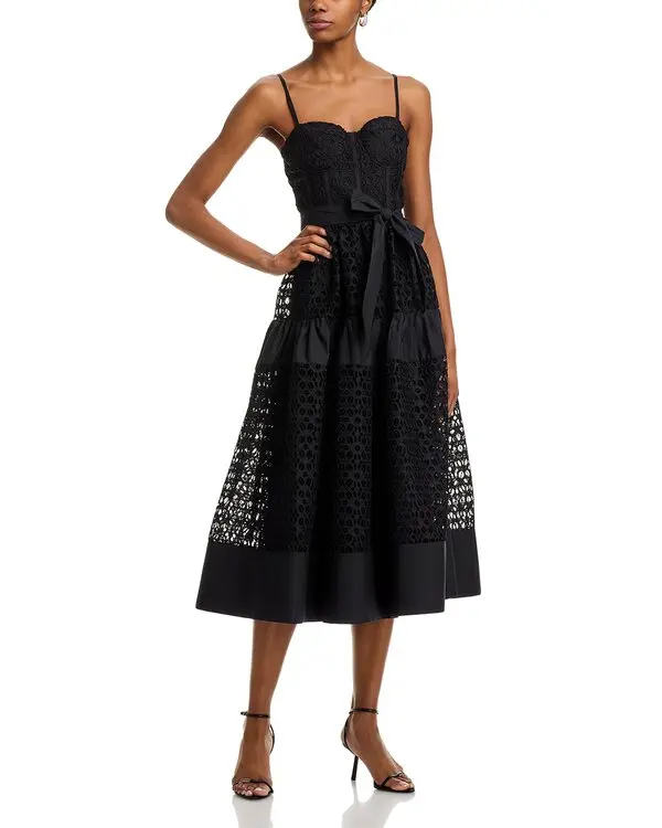 Aqua Eyelet Midi Dress - Black