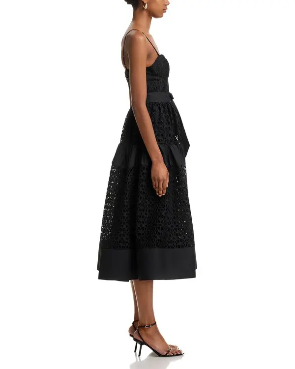Aqua Eyelet Midi Dress - Black