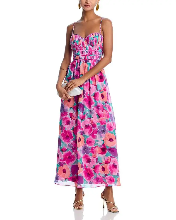 Aqua Floral Print Maxi Dress