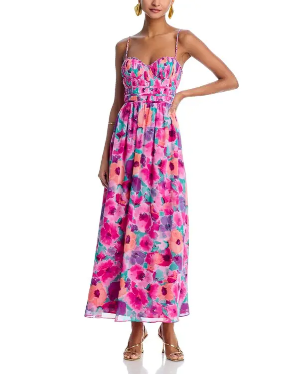 Aqua Floral Print Maxi Dress