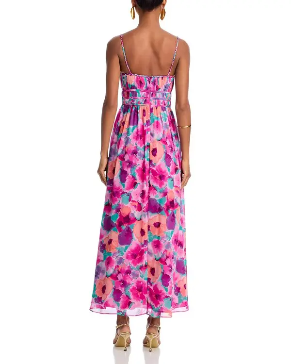 Aqua Floral Print Maxi Dress