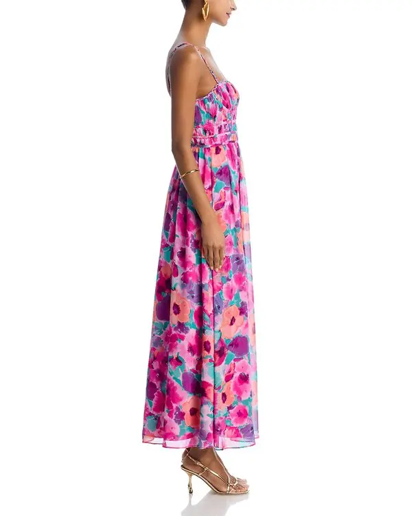 Aqua Floral Print Maxi Dress