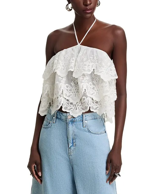 Aqua Tiered Floral Lace Top