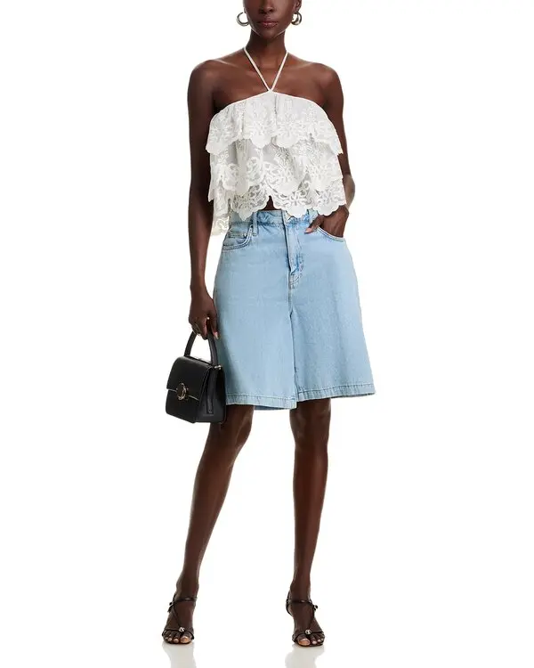 Aqua Tiered Floral Lace Top